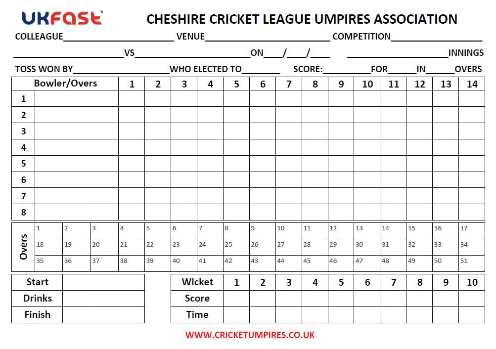 51 Over Match Card - 14 Overs Per Bowler - Cheshire Cricket League ...